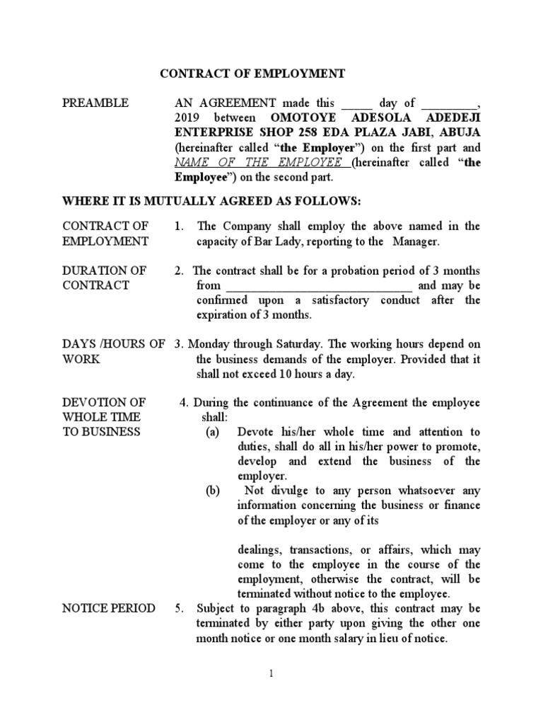 Contract of Employment Solace Dej LTD | PDF | Employment | Salary