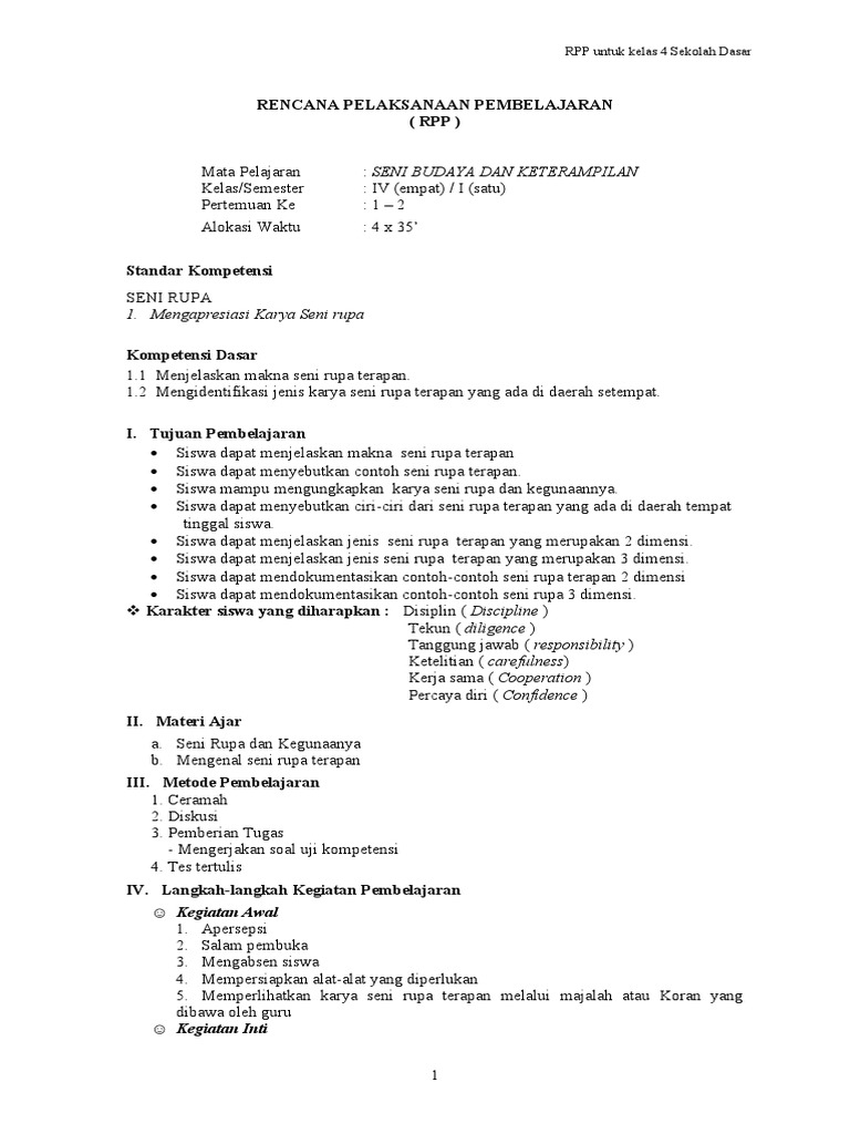 RPP SBK Kelas 4 SD | PDF