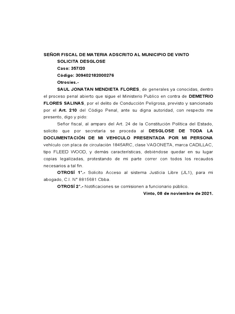 Solicita Desglose Documentos de Vehiculo | PDF