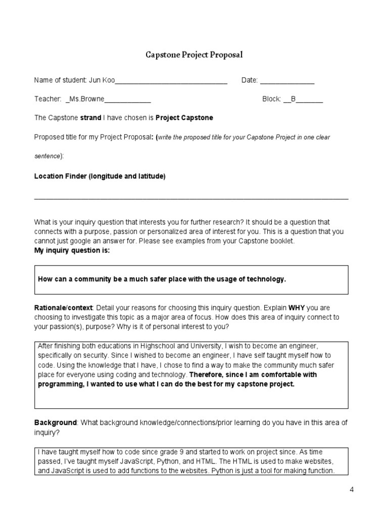 Capstone Project Proposal Final Student Fillable 1 | PDF | Application ...
