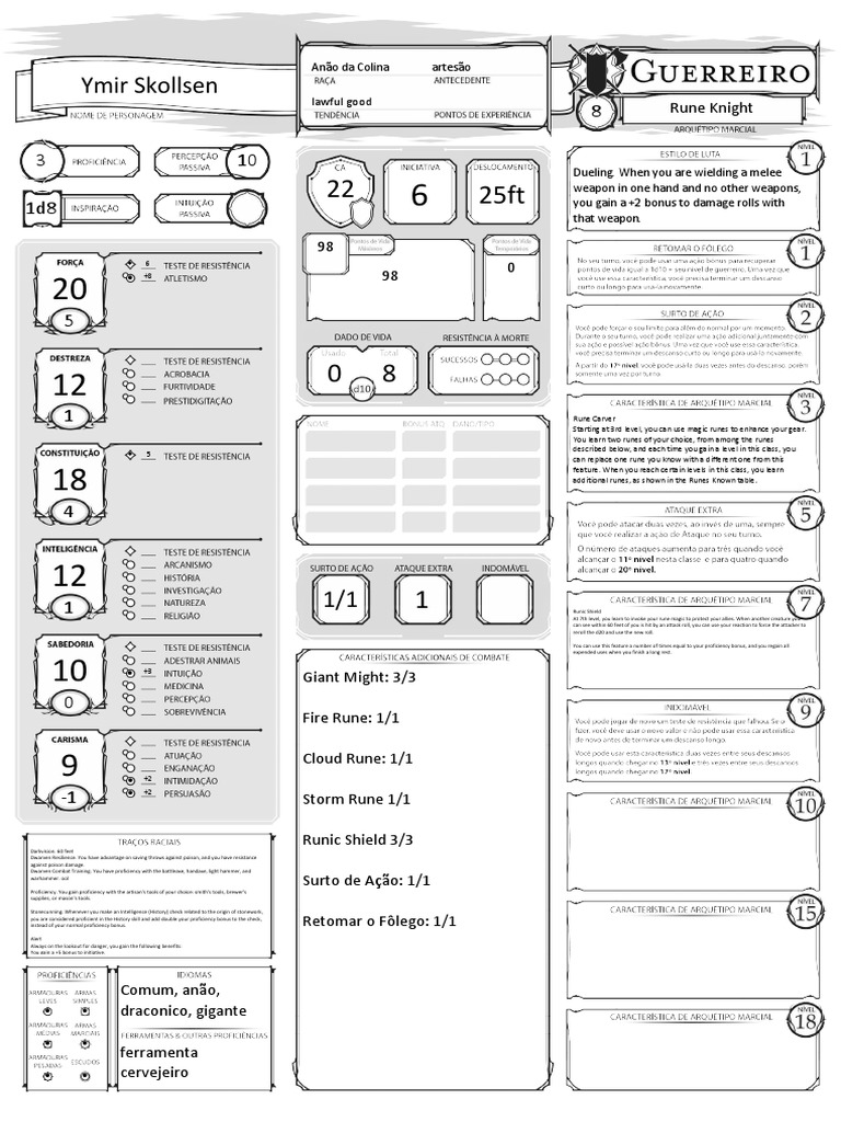 DND 5e - Ficha - Guerreiro - Editavel | PDF