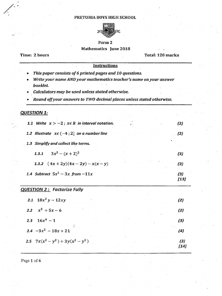 Form 2 Mathematics June 2018 | PDF