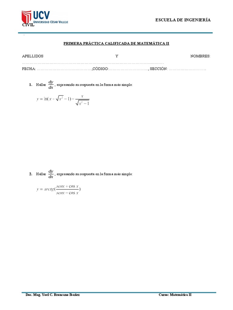 Primera Practica Calificada Matemática Ii | PDF