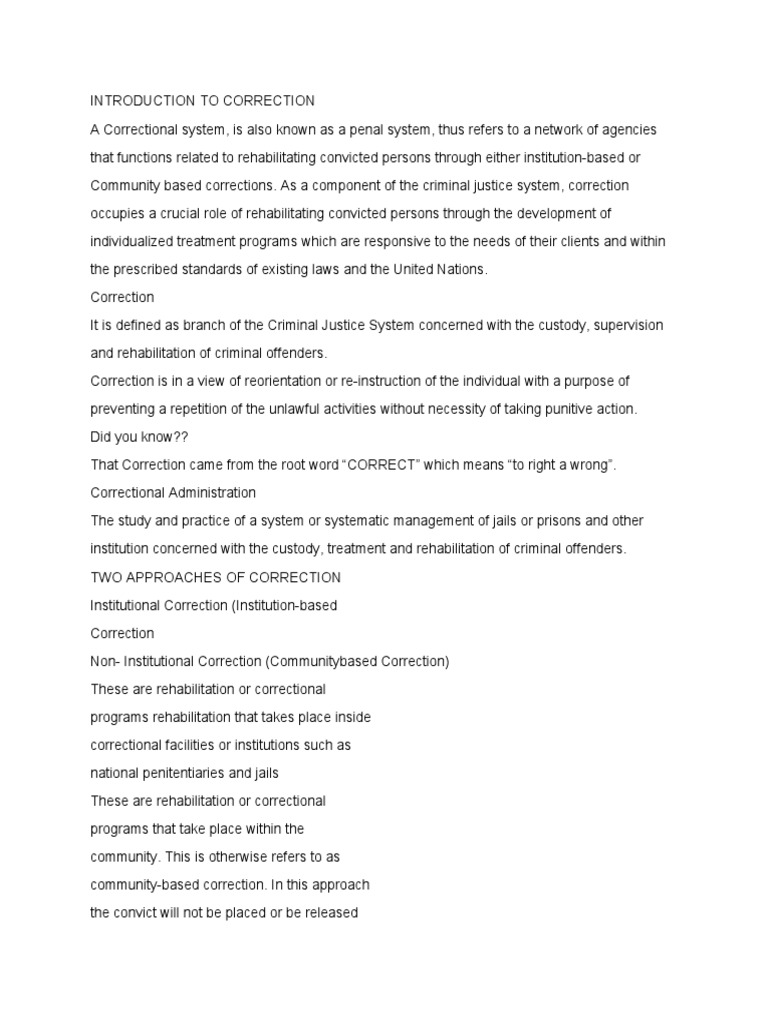 Introduction To Correction | PDF | Prison | Detention (Imprisonment)
