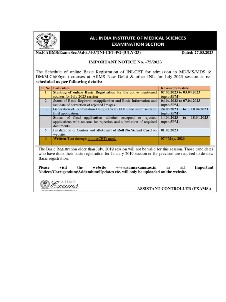 INI-CET Notice | PDF