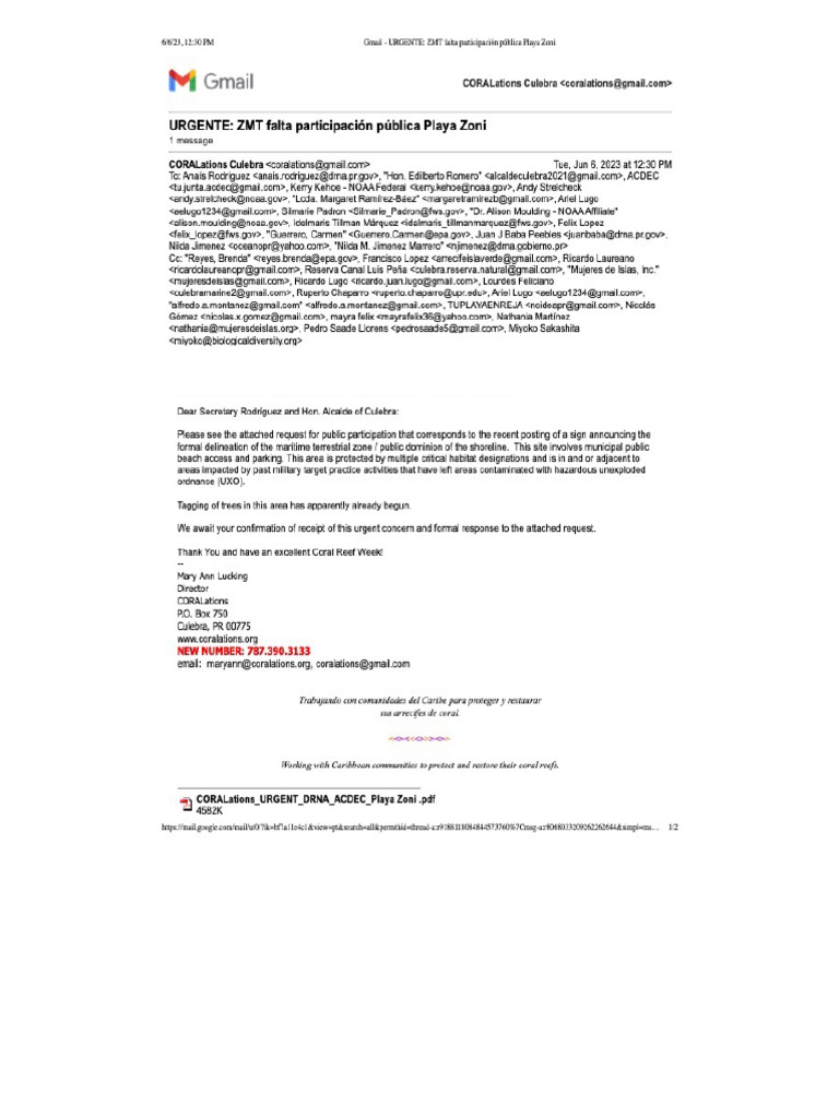 ZONI - Gmail - URGENTE - ZMT Falta Participación Pública Playa Zoni | PDF | Law