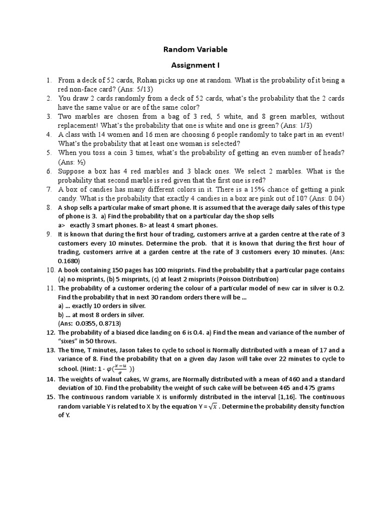 Assignment01 PTRP | PDF | Random Variable | Normal Distribution Assignment01 PTRP | PDF | Random Variable | Normal Distribution