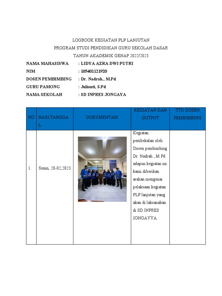 Logbook Kegiatan PLP Lanjutan PGSD Salinan | PDF
