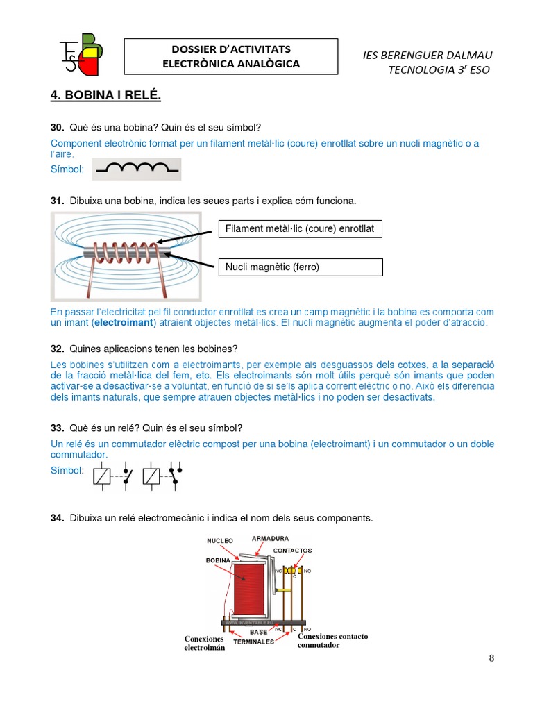 04 - Solucions Bobina I Relé - Dossier Activitats Electrònica Analògica - 3 ESO | PDF
