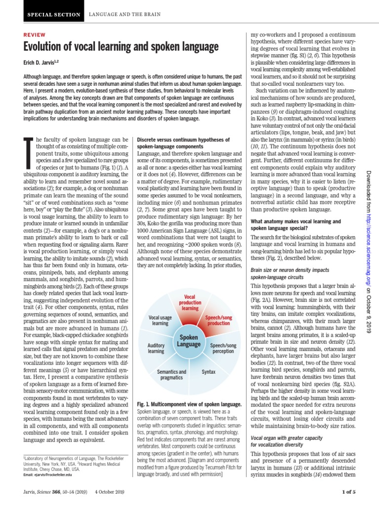 Evolution of Vocal Learning and Spoken Language - JARVIS 2019 | PDF ...