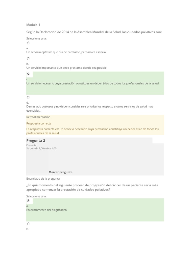 Respuestas Modulos - Cuidados Paliativos | PDF