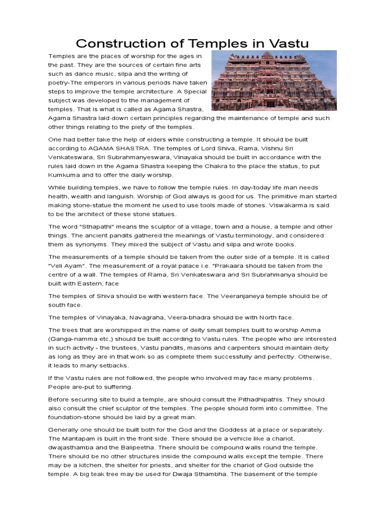 Construction of Temples in Vastu | PDF
