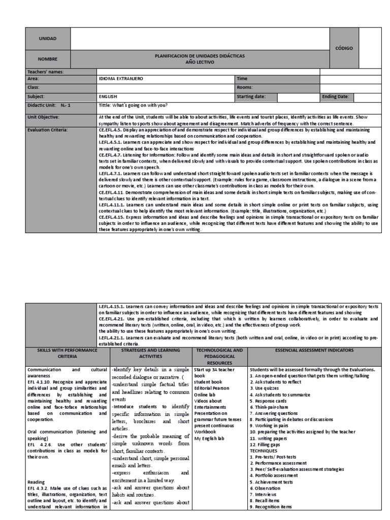 Plan Unidad 3a Star Up | PDF | English As A Second Or Foreign Language ...