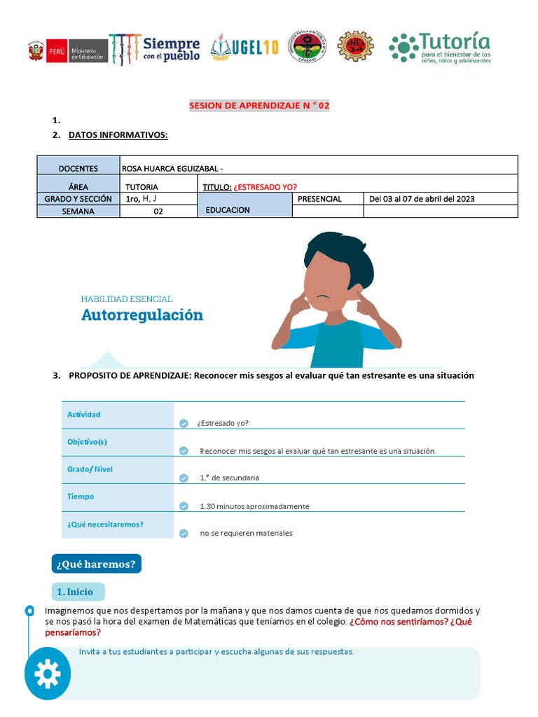 SESION DE APRENDIZAJE N 02 Tutoria | PDF | Estrés (biología) | Aprendizaje