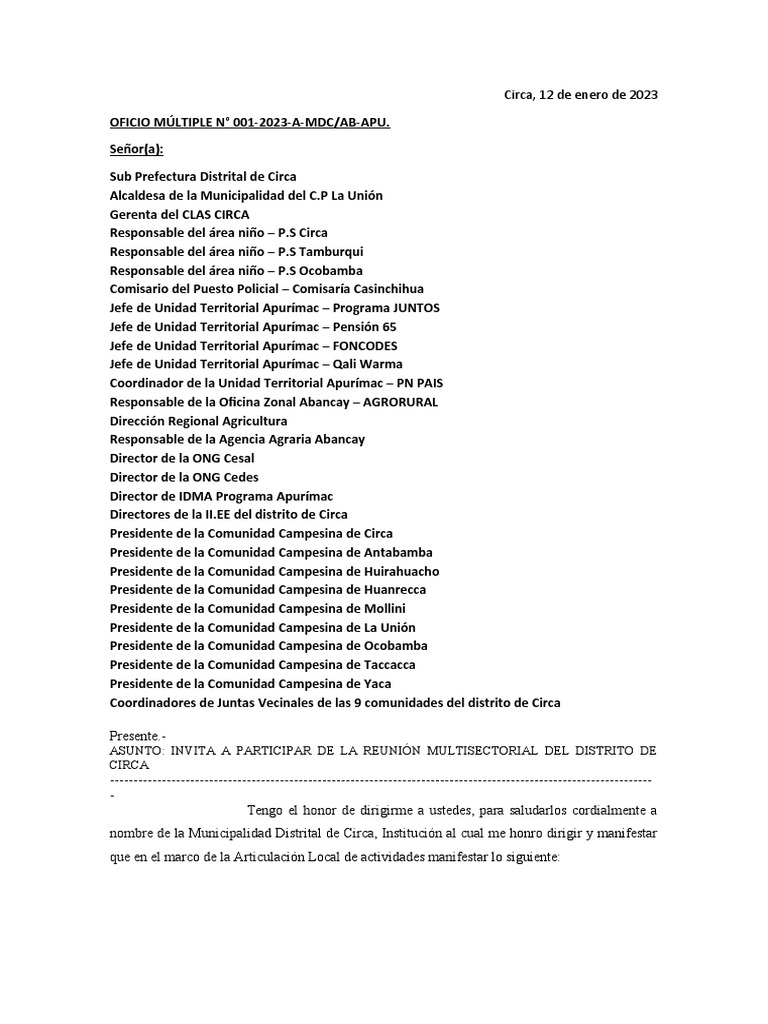 Oficio Multiple 001 | PDF | Gobierno Oficio Multiple 001 | PDF | Gobierno