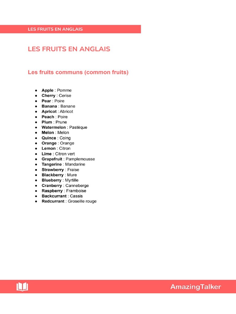 Fruits en Anglais | PDF