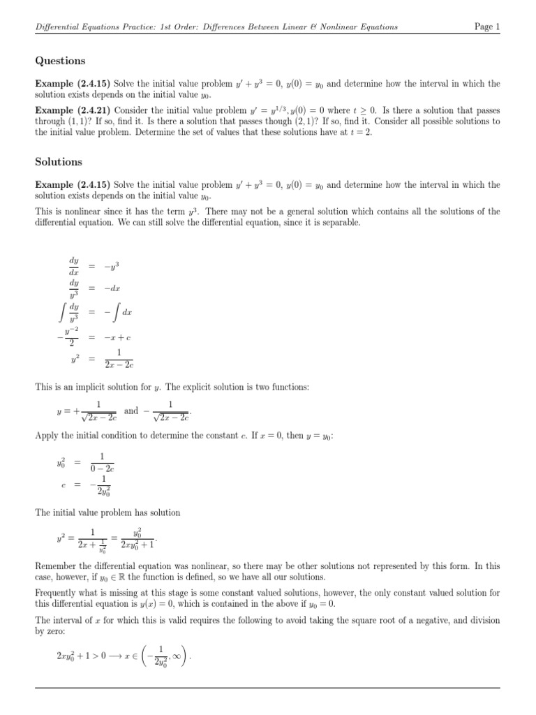 1 ST Order Differences Between Linear Nonlinear Equations | PDF ...