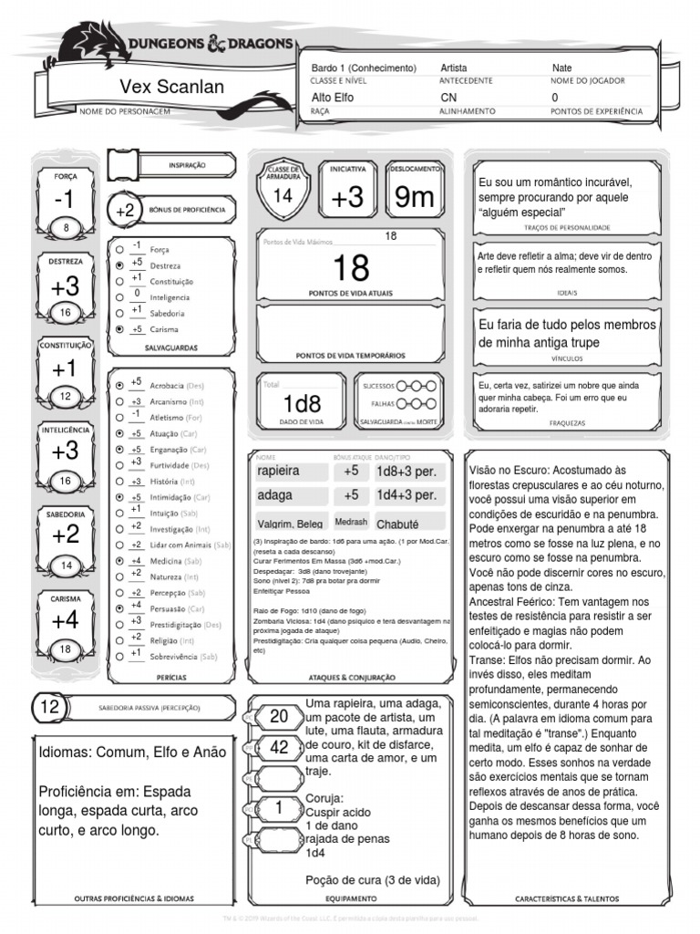 Ficha Bardo Atual | PDF | Elfos