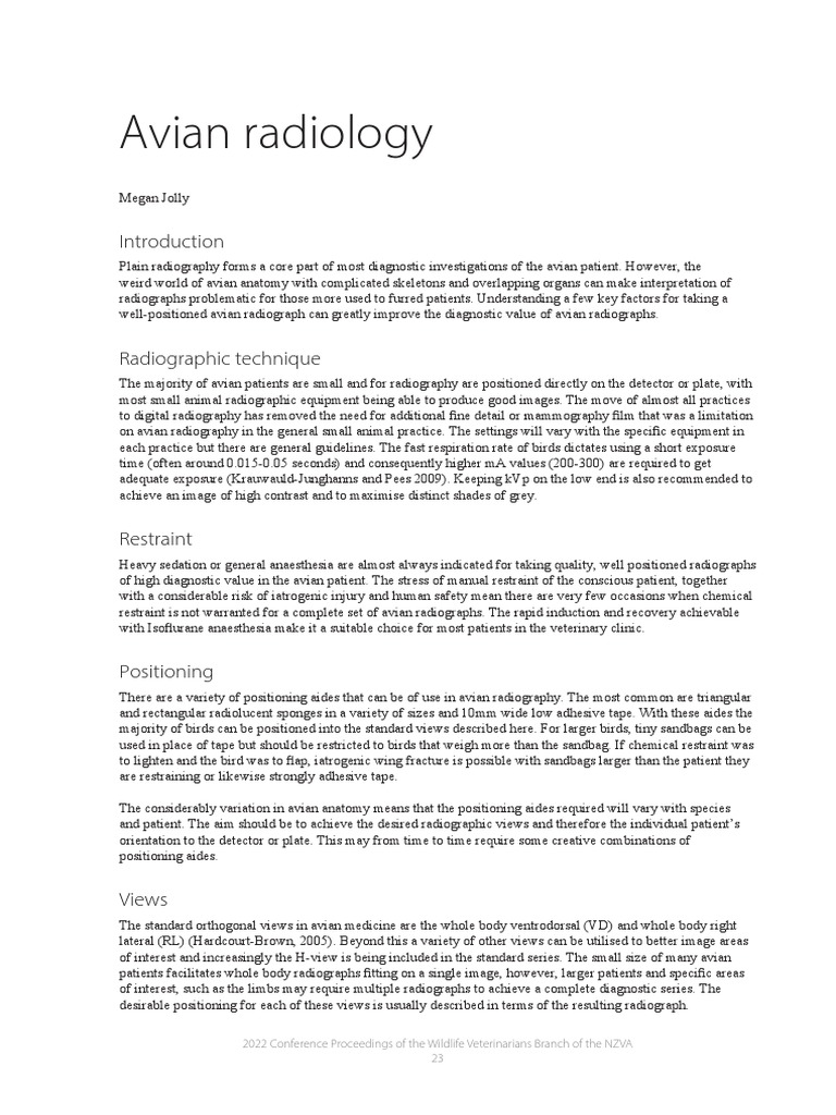 Avian Radiology: 2022 Conference Proceedings of The Wildlife ...
