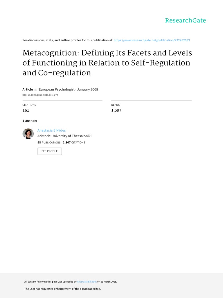 Efklides 2008 (Métacognition) | PDF | Science & Mathematics