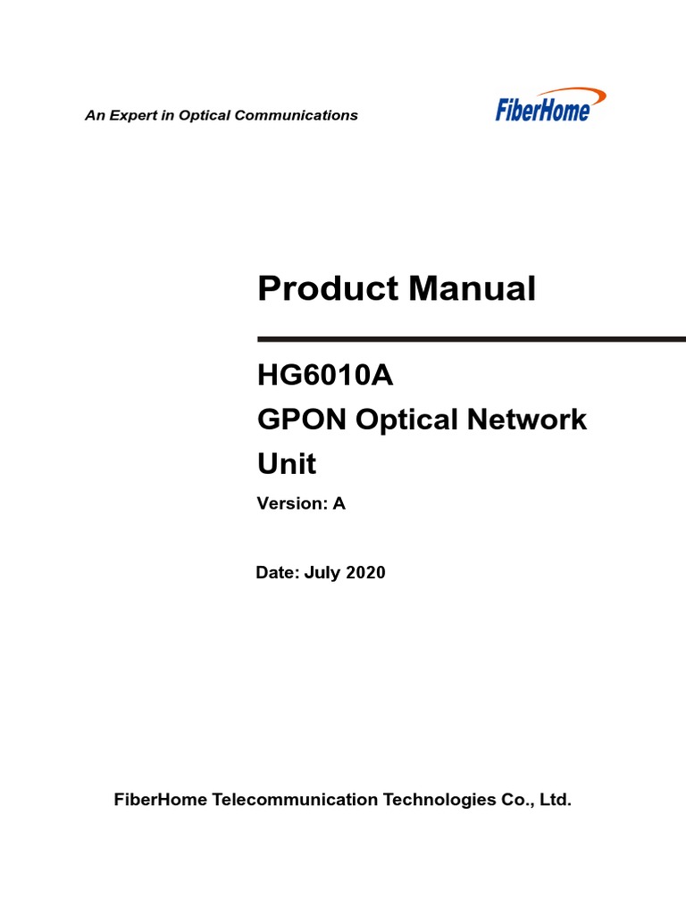 HG6010A GPON ONU Product Manual | PDF | Ip Address | Computer Network