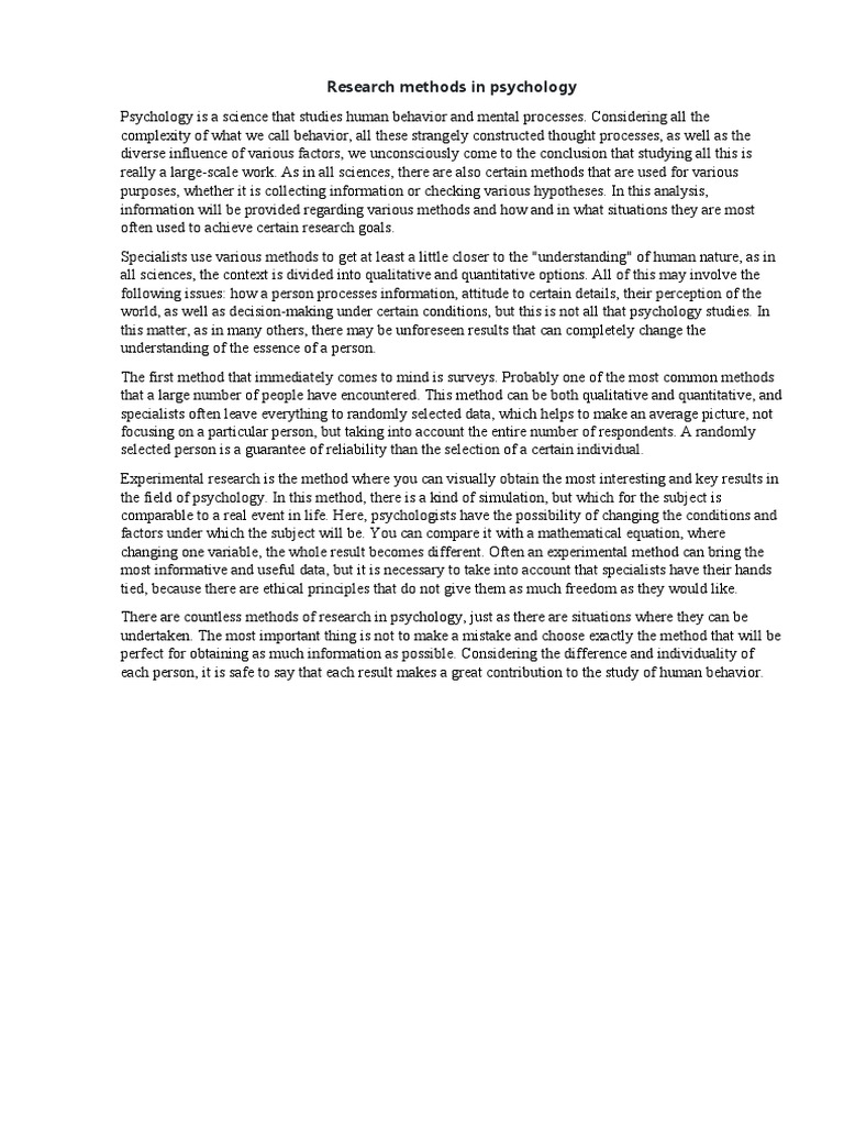 Key Research Methods in Psychology | PDF | Psychology | Methodology