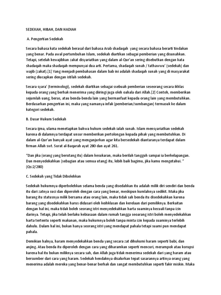 Makalah Sedekah, Hibah, Hadiah | PDF