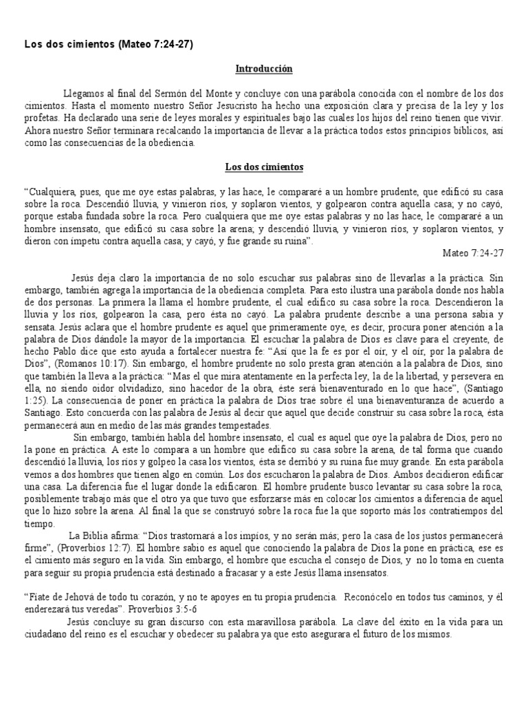 Los Dos Cimientos: Parábola de Jesús | PDF | Evangelio de Mateo | Jesús
