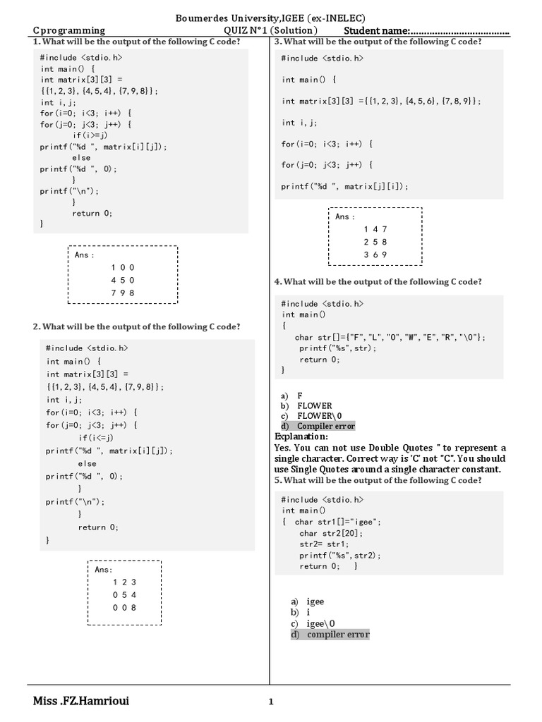 Quiz With Solutions C Programming Pdf Software Software Development