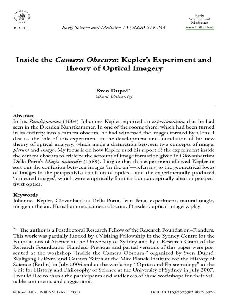 Inside The Camera Obscura: Kepler's Experiment and Eory of Optical ...