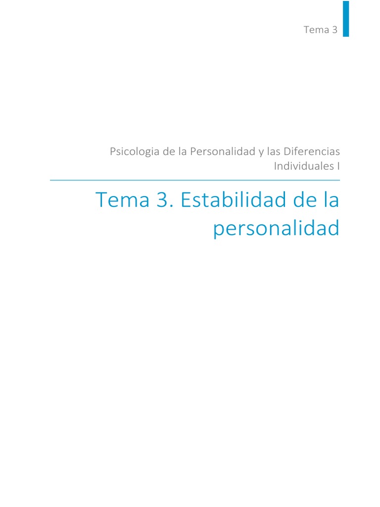 Tema 3. Estabilidad de La Personalidad | PDF | Psicología de la ...