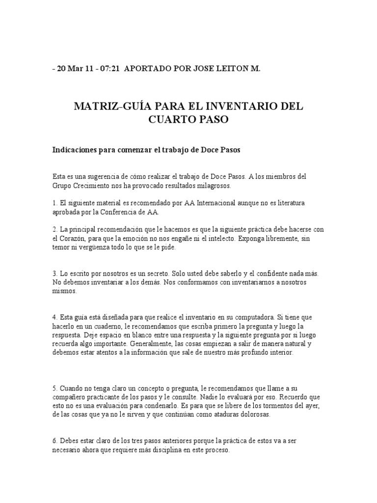 Guía para El Inventario Del Cuarto Paso | PDF | Amor | Lujuria