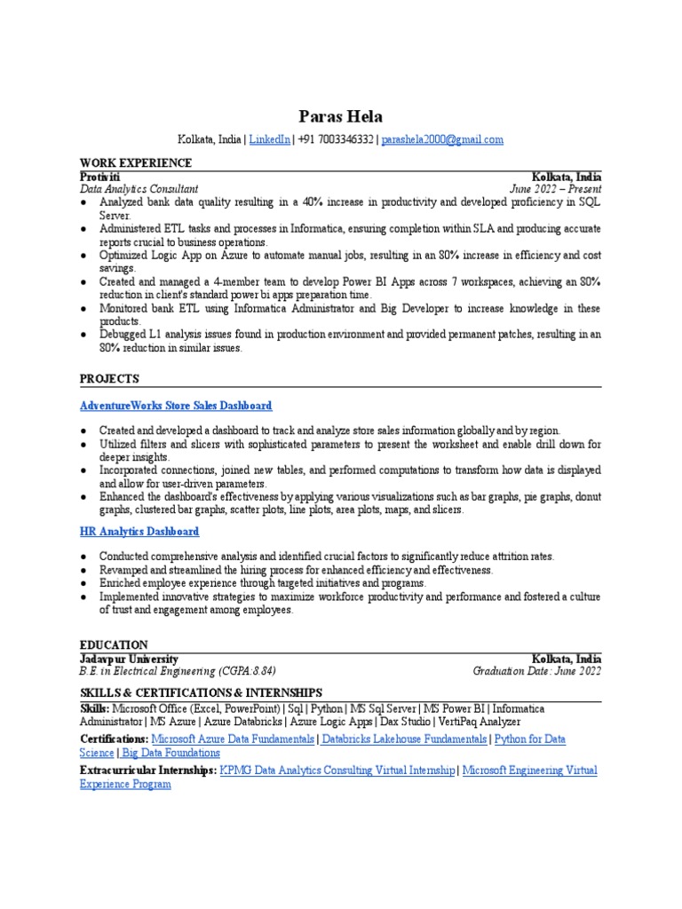 Paras Hela Consulting Resume | PDF | Analytics | Data
