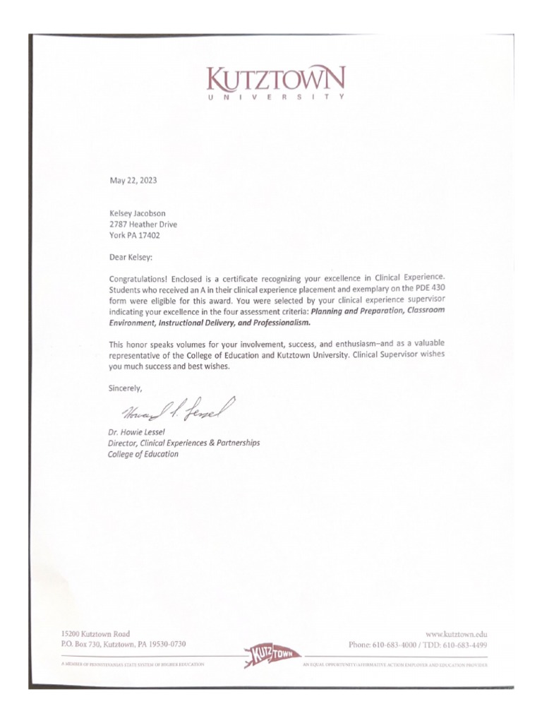 Letter of Excellence | PDF