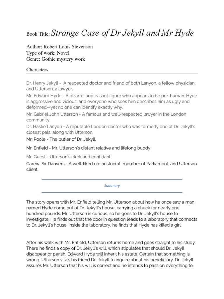 Book Report Part 1 | PDF | Strange Case Of Dr Jekyll And Mr Hyde | Dr ...
