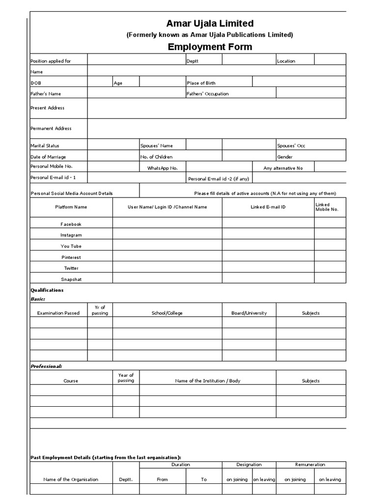 Employment Form - AUL | PDF | Communication