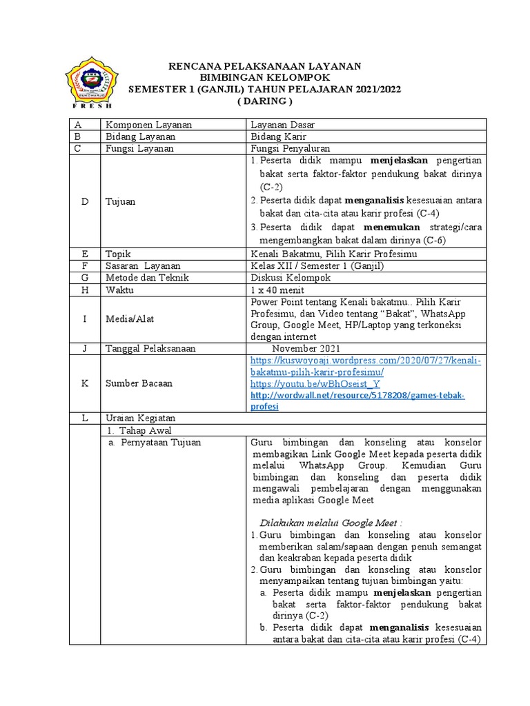 RPL Daring Bimbingan Kelompok | PDF | Karier & Perkembangan ...