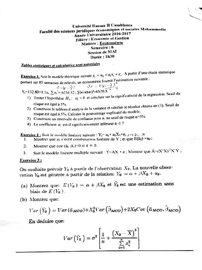 Examen Econometrie 2017-1 | PDF