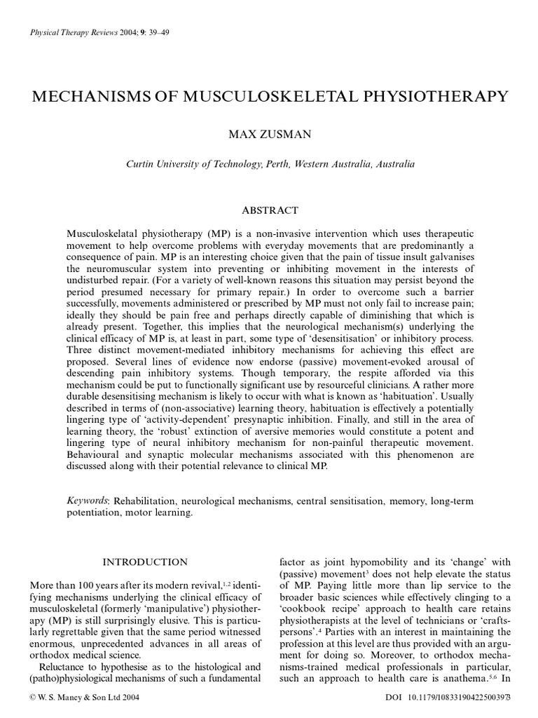 Mechanisms of MSK Physiotherapy | PDF | Long Term Potentiation | Synaptic Plasticity