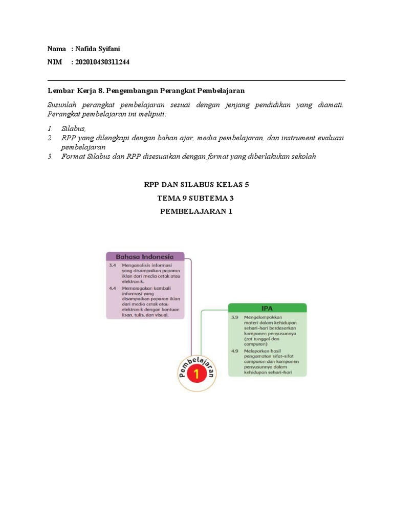 Tema 9 - Subtema 3 - PB 1 - Nafida Syifani | PDF | Karier & Perkembangan
