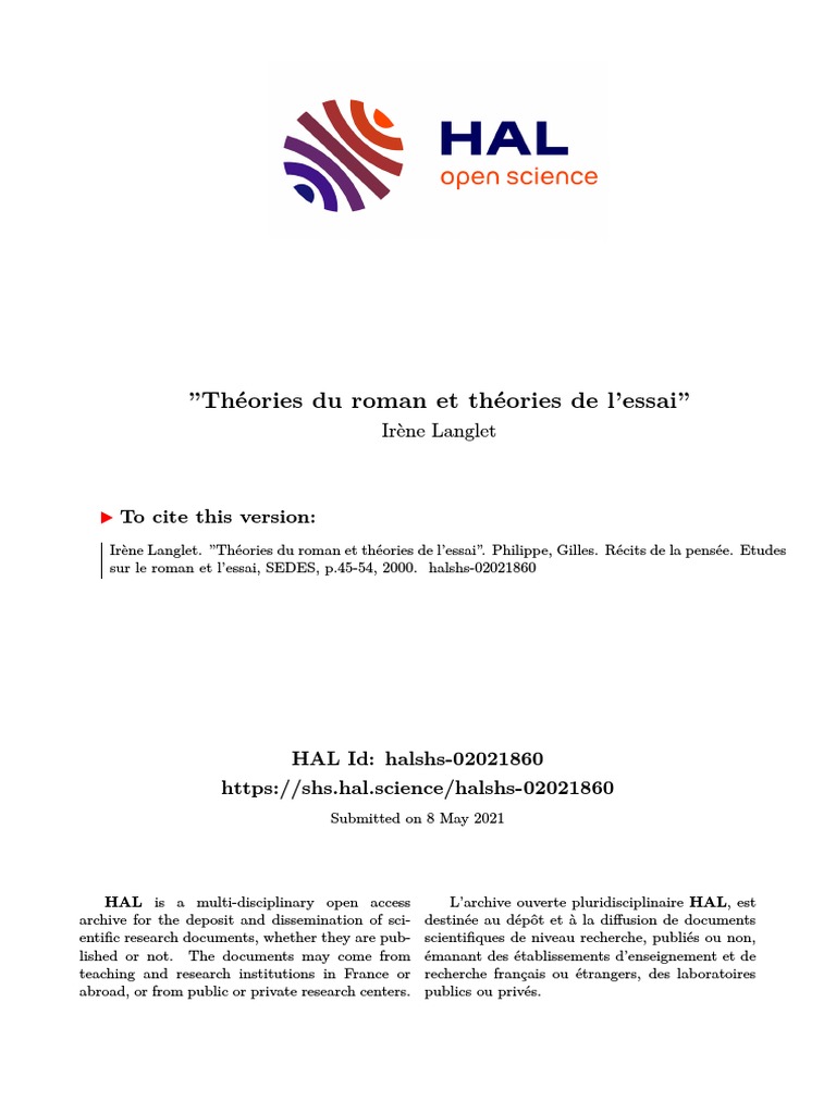 Théories Du Roman Et Théories de L'essai | PDF | Romans | Vérité