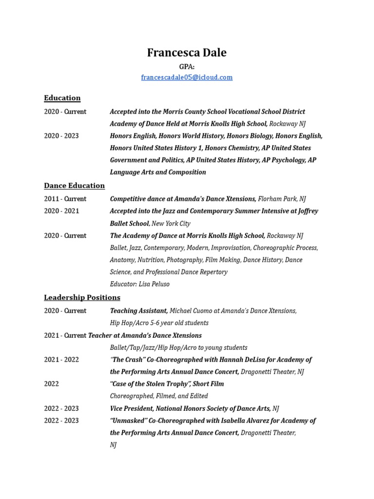 francesca dale - final resume | PDF