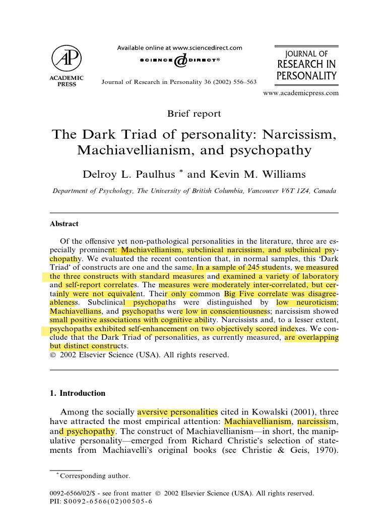 Understanding the Dark Triad | PDF | Dark Triad | Psychopathy