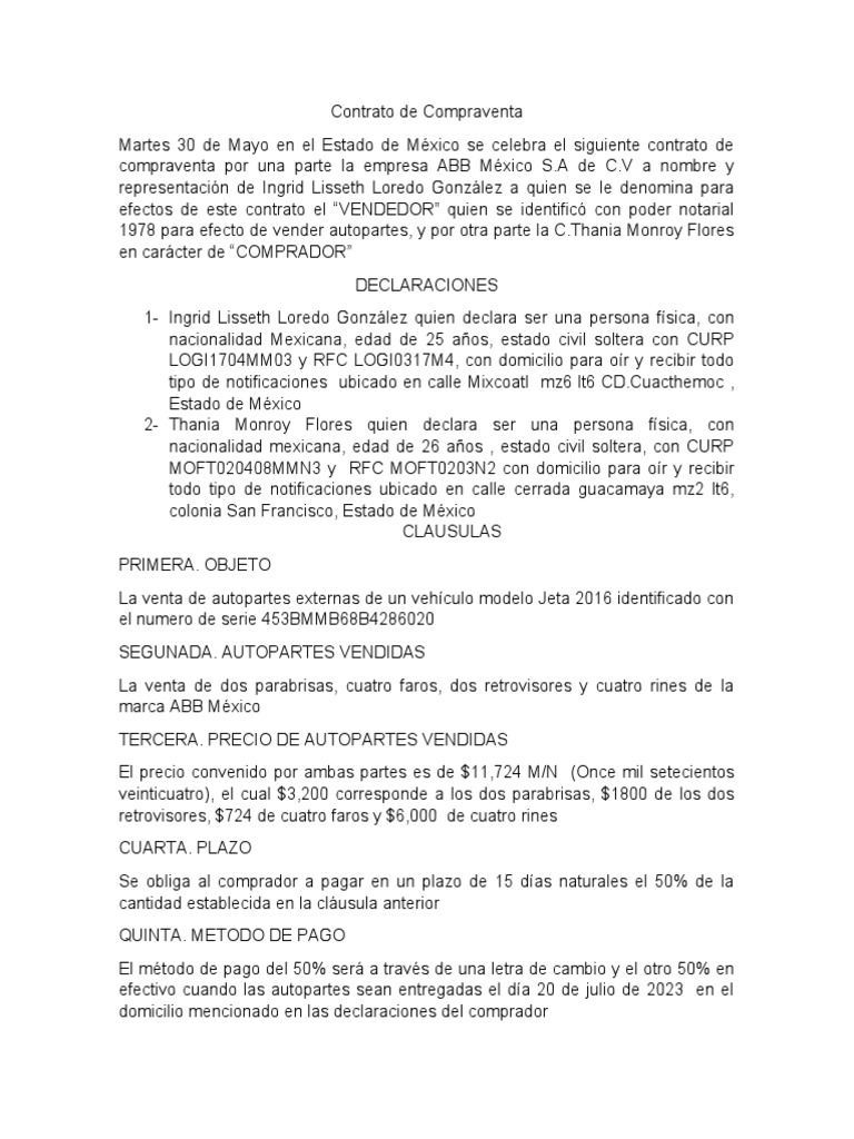 Contrato de Compraventa | PDF | Economias | Derecho empresarial