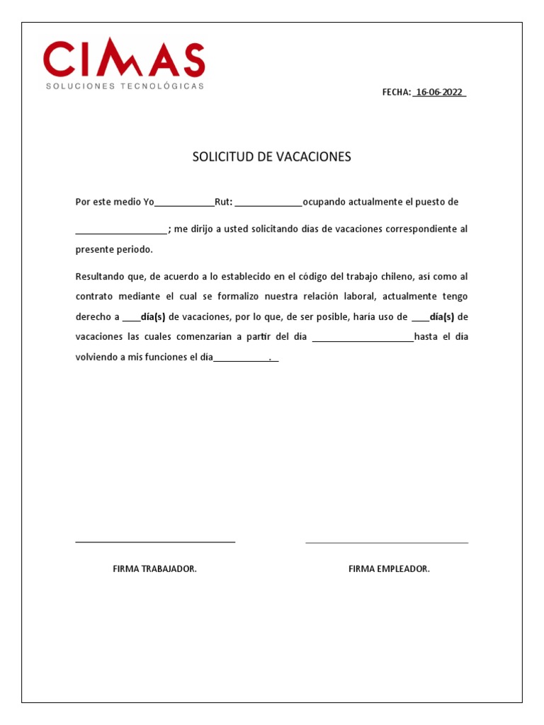 Formato Solicitud de Vacaciones | PDF