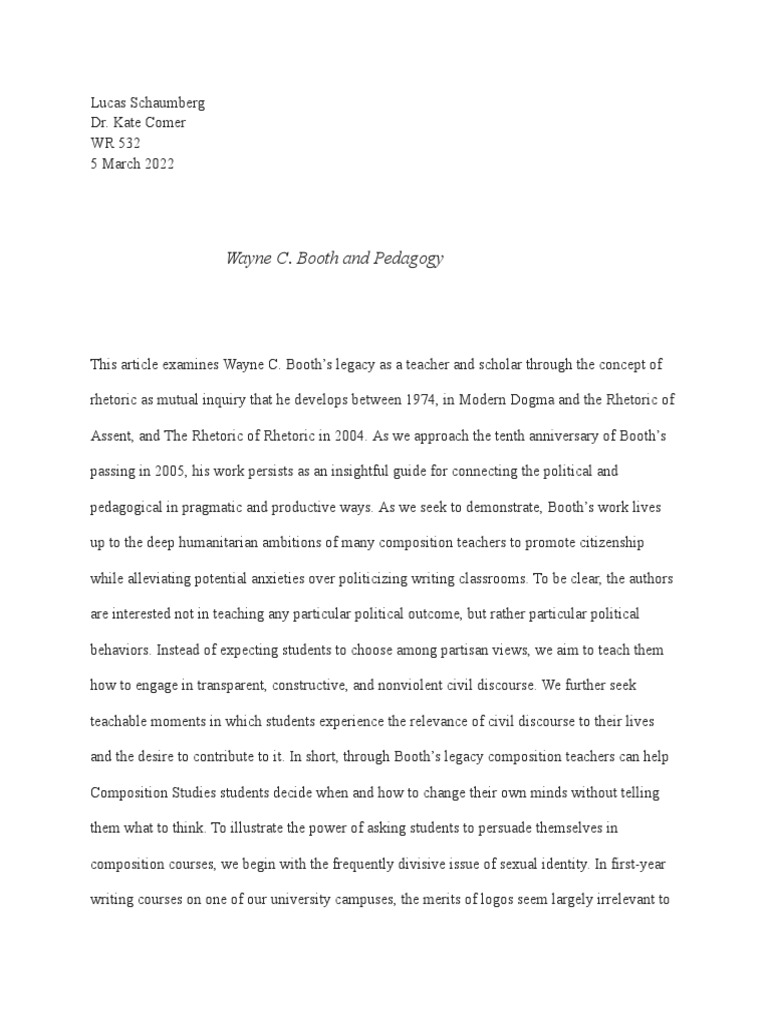 Wayne Booth Teaching | Download Free PDF | Rhetoric | Reason
