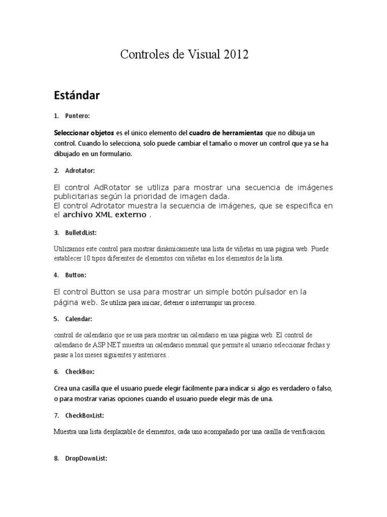 Controles de Visual 2012 | PDF | Hipervínculo | HTML