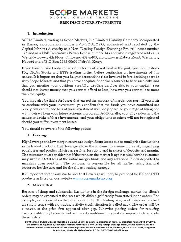 Risk Disclosure Statement | PDF | Investing | Stocks