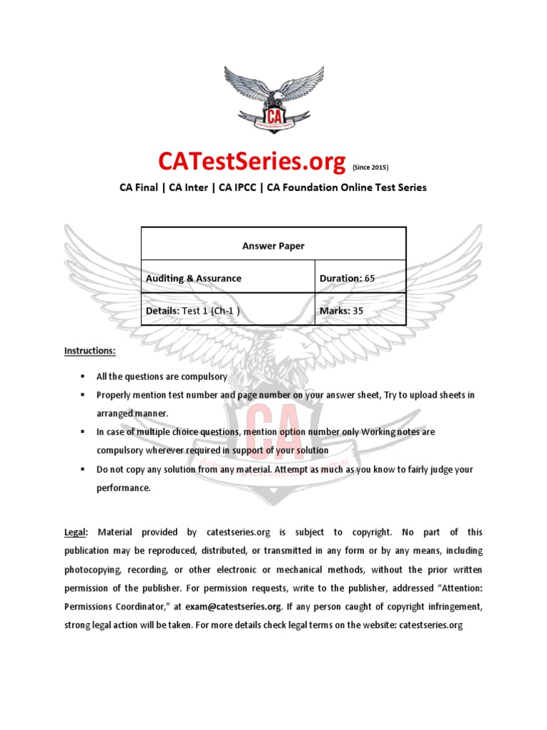 Auditing Assurance Test 1 CH 1 Unscheduled Solution 1670225228 | PDF ...