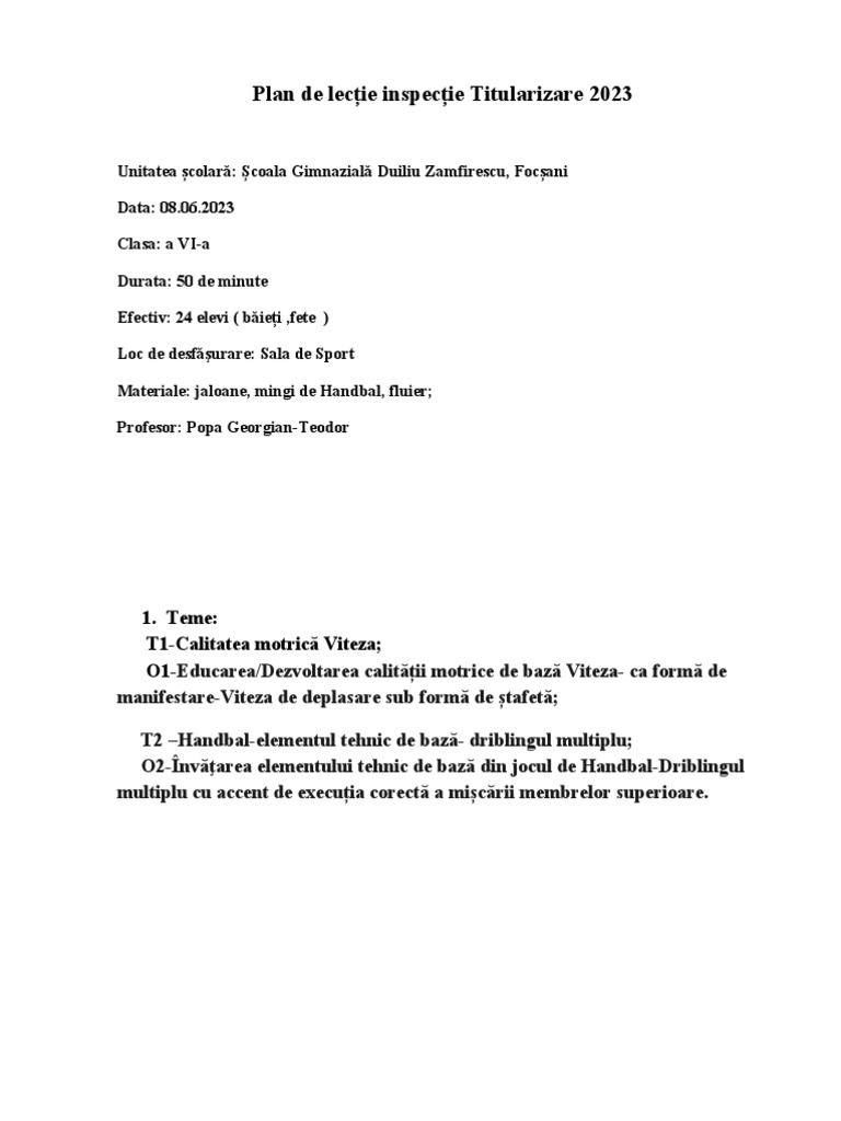 Plan de Lectie Clasa A4 A | PDF